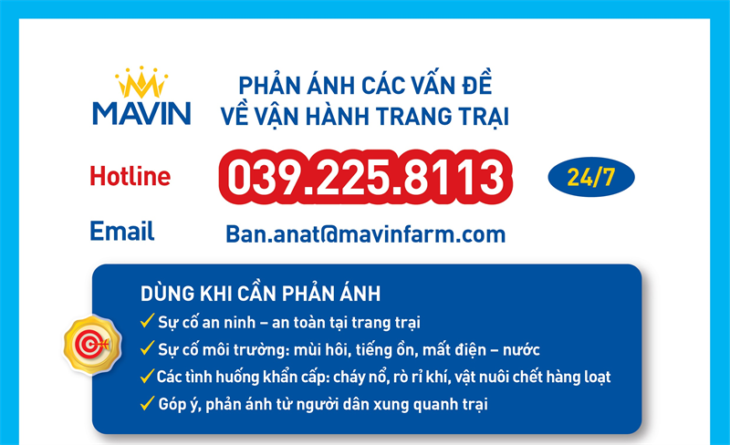 Kênh tiếp nhận phản ánh về vận hành trang trại Mavin