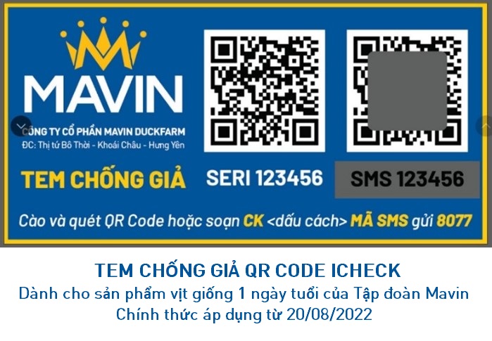Thông báo sử dụng Tem chống giả QR Code Icheck trên sản phẩm vịt giống
